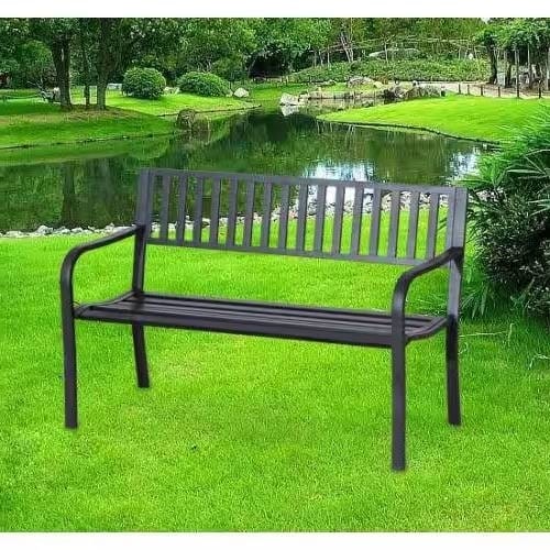 Outdoor Black Metal Garden Bench 550 lb Max Weight Capacity