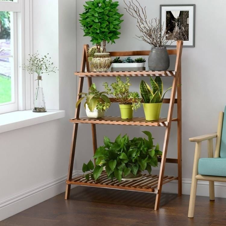 Farmhouse Indoor Outdoor 3 Tier Folding Plant Stand Planter