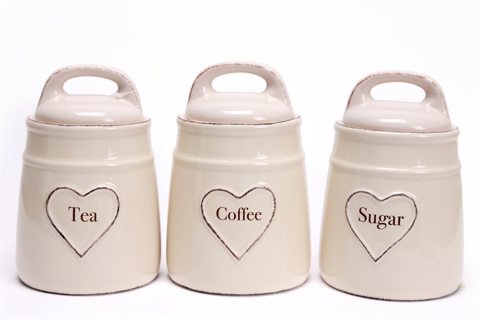 Ceramic Cream Heart Tea Coffee & Sugar Jars